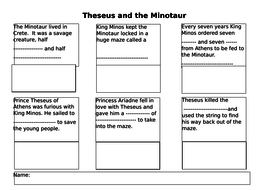 Greek Myths:Theseus and the Minotaur storyboard with missing words ...