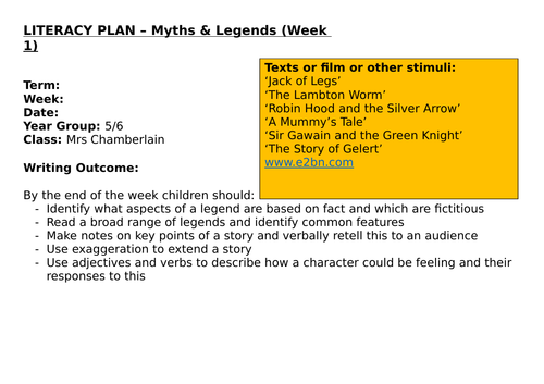 Upper KS2 Myths & Legends (4 weeks planning, 3 way differentiation ...