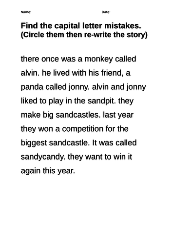 Differentiated English lesson, finding capital letters. | Teaching ...