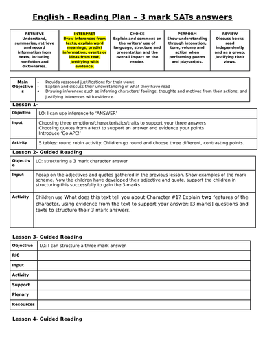 Year 6 Reading- SATs revision - 3 mark answers | Teaching Resources