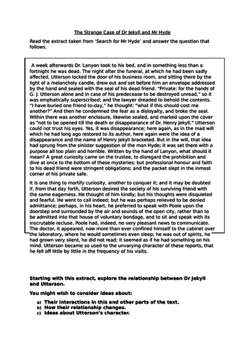 Twelve Jekyll and Hyde Extract Based essay Questions | Teaching Resources