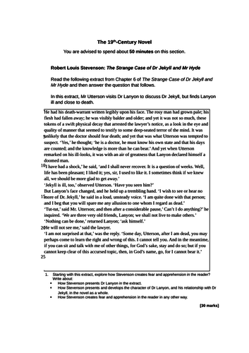 Twelve Jekyll and Hyde Extract Based essay Questions | Teaching Resources