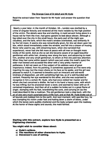 Twelve Jekyll and Hyde Extract Based essay Questions | Teaching Resources