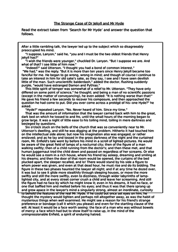 Twelve Jekyll and Hyde Extract Based essay Questions | Teaching Resources
