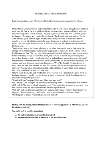 Twelve Jekyll and Hyde Extract Based essay Questions | Teaching Resources