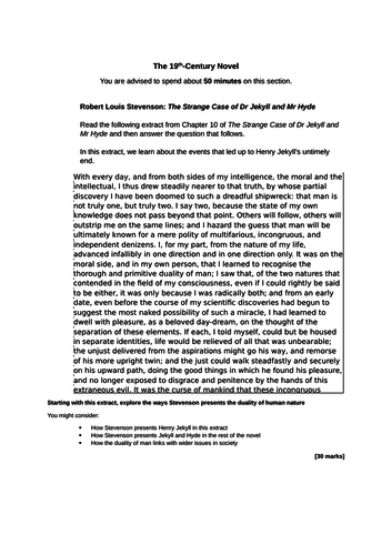 Twelve Jekyll and Hyde Extract Based essay Questions | Teaching Resources