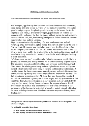 Twelve Jekyll and Hyde Extract Based essay Questions | Teaching Resources