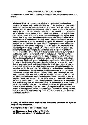 Twelve Jekyll and Hyde Extract Based essay Questions | Teaching Resources