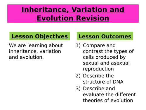 GCSE Bio Inheritance ,variation and evolution revision (New Spec ...
