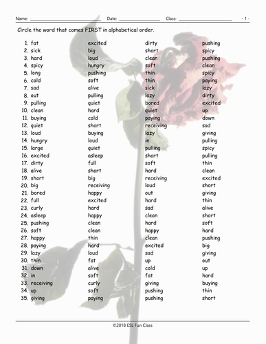 Antonyms Alphabetical Order Worksheet | Teaching Resources