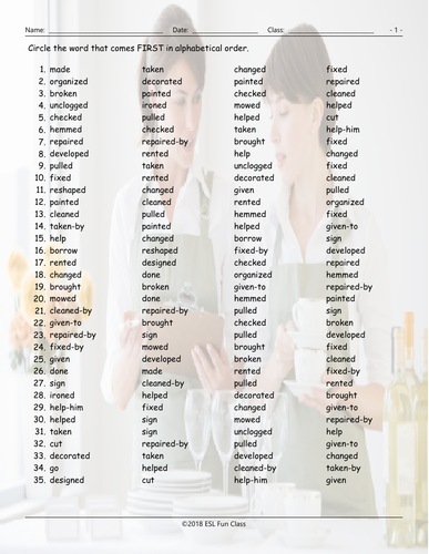 Causative Verb Forms Alphabetical Order Worksheet | Teaching Resources