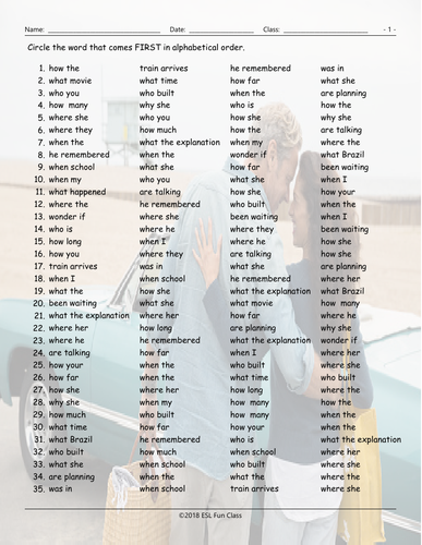 Embedded Questions Alphabetical Order Worksheet | Teaching Resources