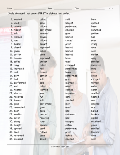 Present Perfect Tense Alphabetical Order Worksheet | Teaching Resources