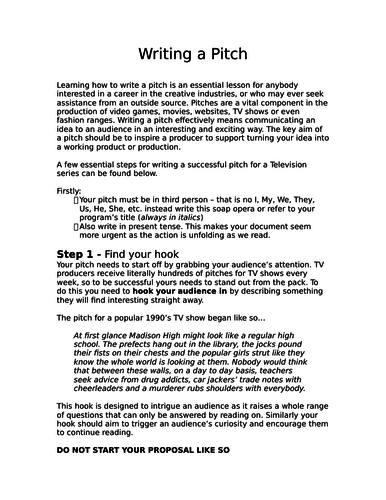 Soap Opera Production - Writing A Pitch | Teaching Resources