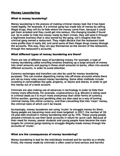Money Laundering | Teaching Resources