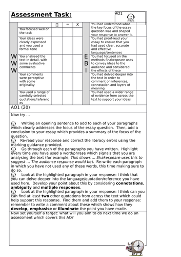 Assessment Feedback Sheet GCSE English Literature Shakespeare ...