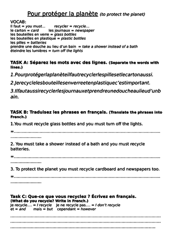 French - Le recyclage | Teaching Resources