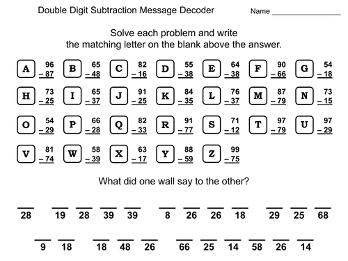 Double Digit Subtraction Activity: Math Message Decoder | Teaching Resources
