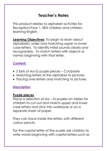 Alphabet Activities Match Capital Uppercase Lowercase letters Puzzles ...