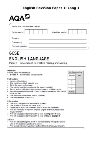 SIX AQA English Language papers (3 each of Paper 1 & 2) | Teaching ...