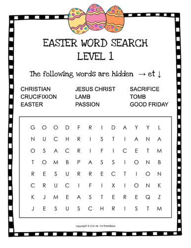 Easter religious theme word search - 3 levels | Teaching Resources