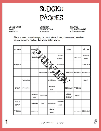French Pâques religious theme sudoku games - French Easter | Teaching ...