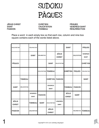 French Pâques religious theme sudoku games - French Easter | Teaching ...