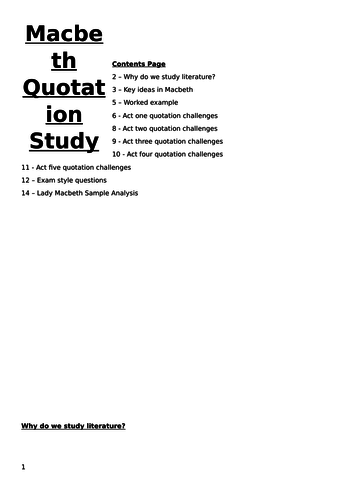 Macbeth Quotation Booklet | Teaching Resources