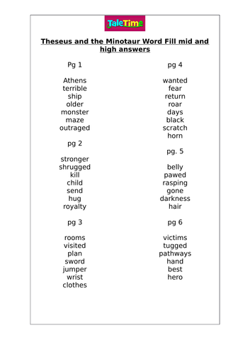 Listening Story + Word Fill exercise: Theseus & the Minotaur (Greek ...