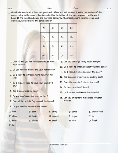 Confusing Verbs Magic Square Worksheet | Teaching Resources