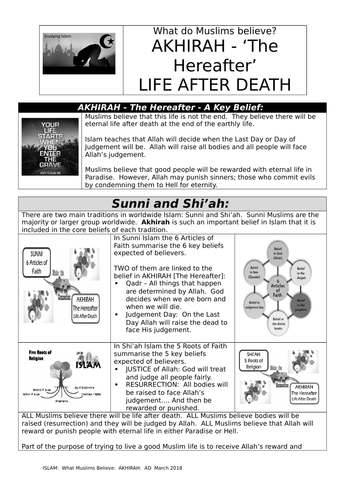 AKHIRAH - The Heareafter AQA | Teaching Resources