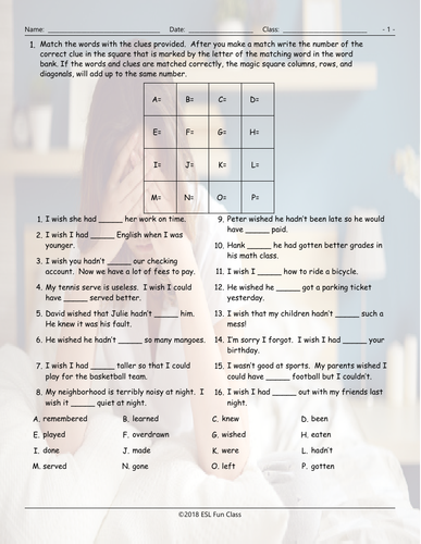 Regret Modal Verbs Magic Square Worksheet | Teaching Resources