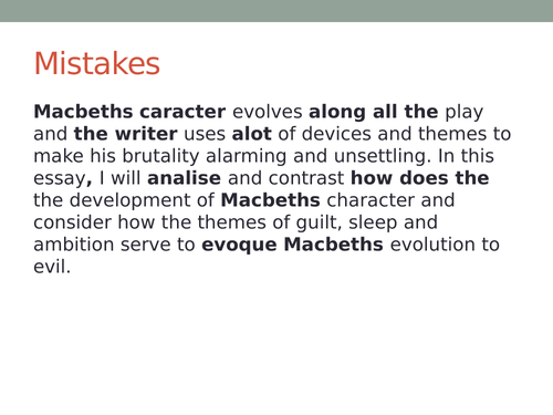 Macbeth essay example activity | Teaching Resources