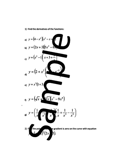 Differentiation – The Product Rule – worksheet | Teaching Resources