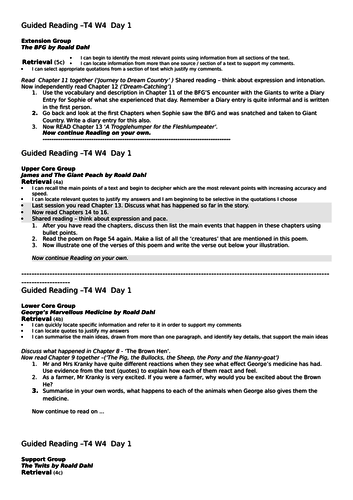 Year 5 Guided reading planning - Roald Dahl | Teaching Resources