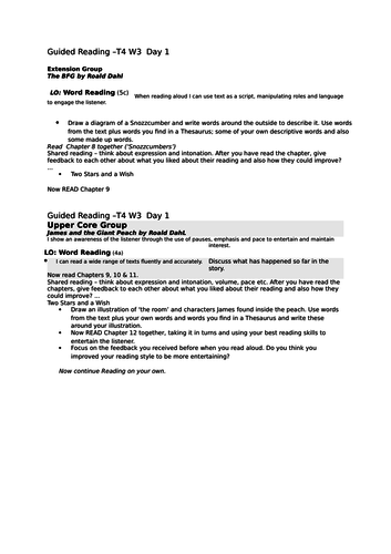 Year 5 Guided reading planning - Roald Dahl | Teaching Resources