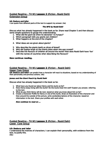Year 5 Guided reading planning - Roald Dahl | Teaching Resources