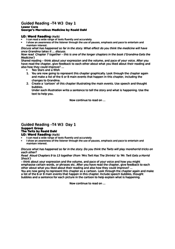 Year 5 Guided reading planning - Roald Dahl | Teaching Resources