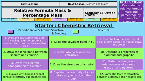 Relative Formula Mass & Percentage by Mass- AQA GCSE | Teaching Resources