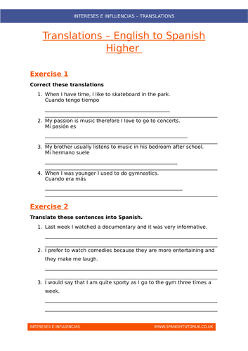 Mi Tiempo Libre Translations English to Spanish | Teaching Resources