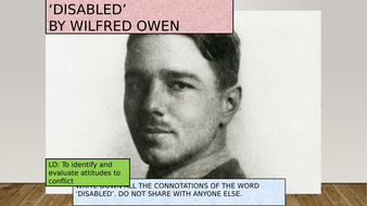 IGCSE KS4 Language Anthology 'Disabled' by Wilfred Owen Analysis Practice | Teaching Resources