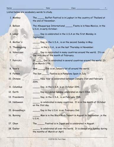 Holidays-Festivals Around the World Study Worksheet | Teaching Resources