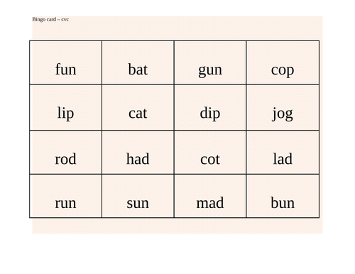 Set of 4 Phonics bingo cards for learning CVC Words Reception Year 1 or ...
