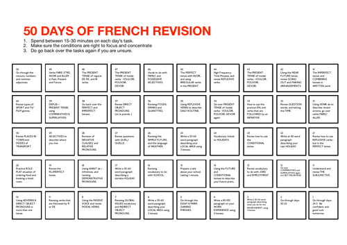 50 Days of French Revision Plan | Teaching Resources