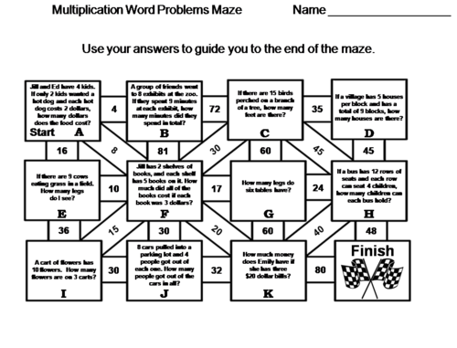 3rd Grade Multiplication Word Problems: Math Maze | Teaching Resources