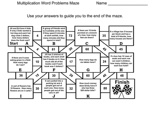 3rd Grade Multiplication Word Problems: Math Maze | Teaching Resources