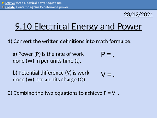OCR AS Physics: Electrical Energy & Power | Teaching Resources
