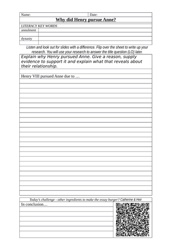 Henry VIII & Anne Boleyn FREE Resources and Preview - QR & Keywords ...