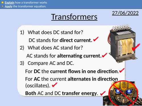 GCSE Physics: Transformers | Teaching Resources