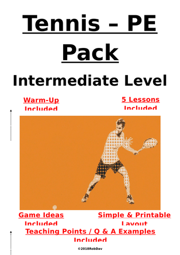 Core PE - Tennis - Intermediate Level Pack - 5 x Lesson Plans ...